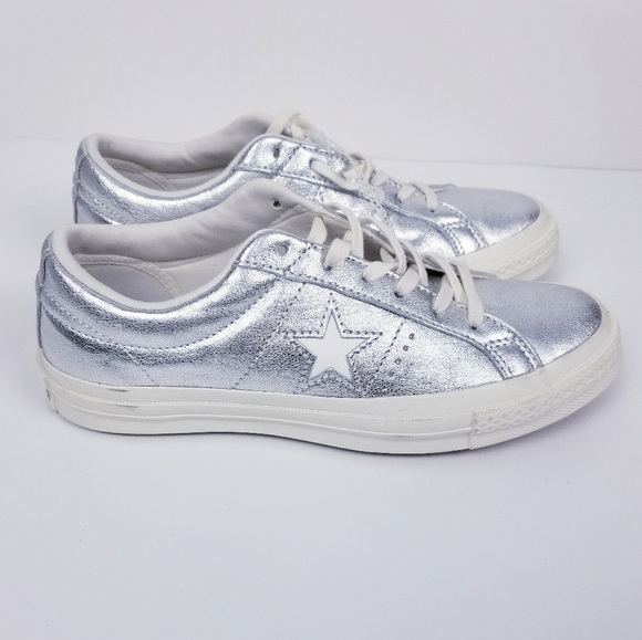 Converse | Shoes | Converse Leather One Star Metallic Silver Sneakers ...